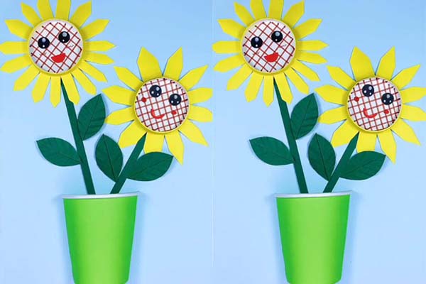 Paper cup sunflower crafts for kids - DIY ART PINS