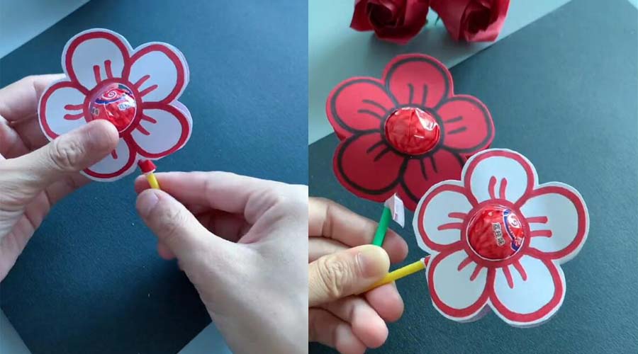 A creative packaging idea for a lollipop like a flower - DIY ART PINS