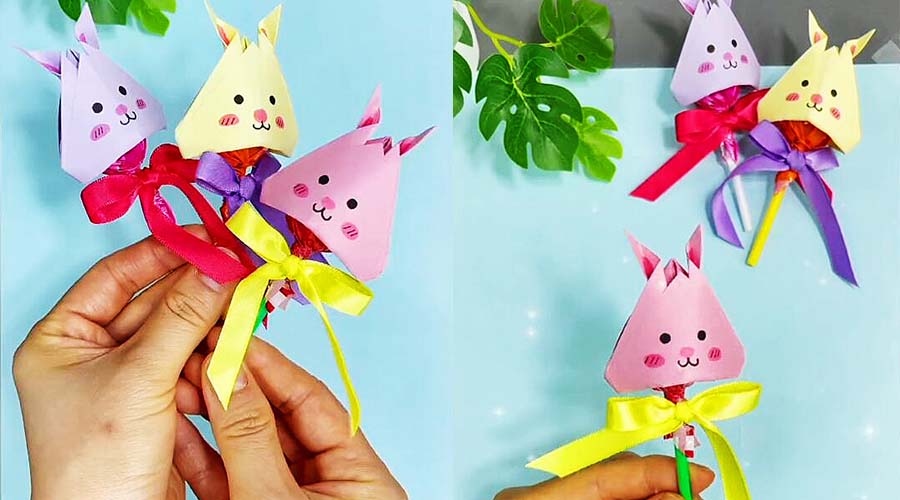 Paper bunny creative packaging for lollipops - DIY ART PINS
